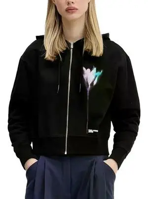 Karl Lagerfeld Flower-print Zip-up Hoodie - Black