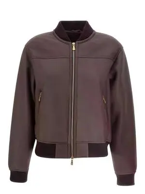 Eleventy Zip-up Sheepskin Bomber Jacket - Brown