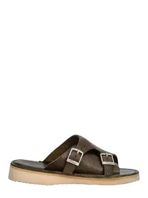 FRACAP Double-buckle Textured Leather Sandals - Brown
