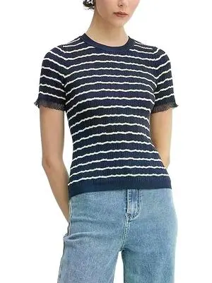 Rag & Bone Striped Frilled-sleeve Top - Blue