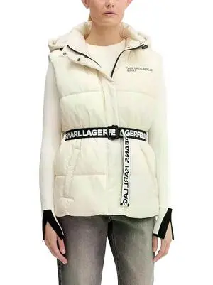 Karl Lagerfeld Hooded Belted Puffer Gilet - Neutrals