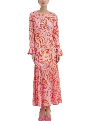 NEVER FULLY DRESSED Fla Ruffled Print Dress - Red
