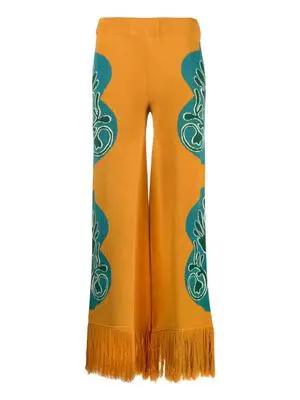 PAULA Fringe-detail Wide-leg Trousers - Orange