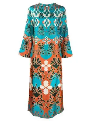 PAULA Patterned Jacquard Midi Dress - Blue