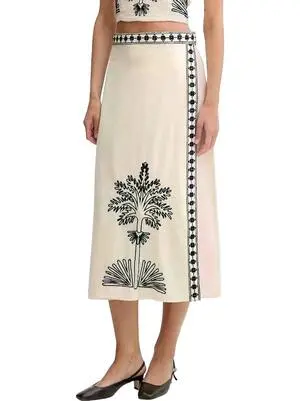 HOSS INTROPIA Embroidered Palm Tree Midi Skirt - Neutrals