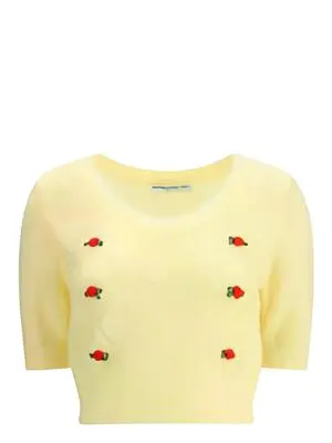 Alessandra Rich Rose-embellished Mohair Knit Top - Yellow