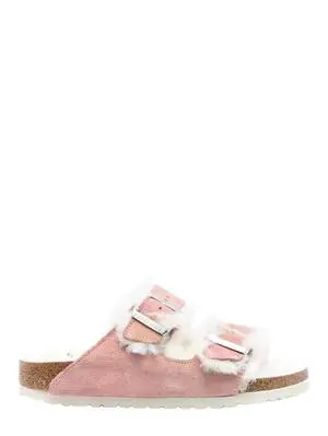 BIRKENSTOCK Shearling Double Buckle Slides Pink