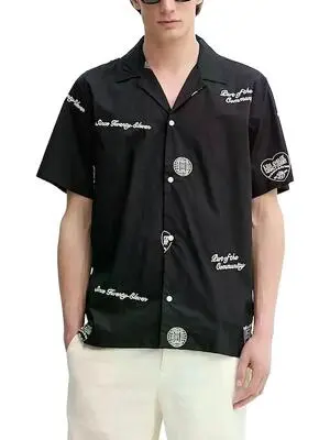 LES DEUX Embroidered-graphic Short-sleeve Shirt - Black