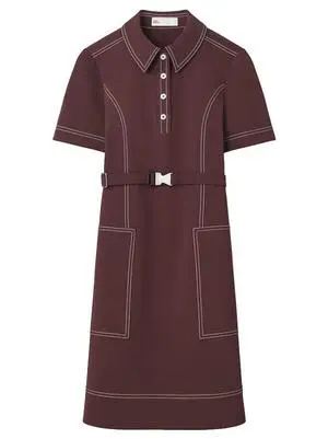 Tory Burch Short-sleeve Pick Stitch Golf Dress - Dark Sangria