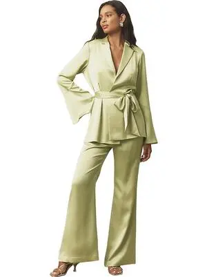 MARE MARE Wide-leg Satin Pants - Glossy Green