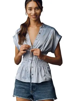 PILCRO Linden Silken Pleated Blouse - Eventide