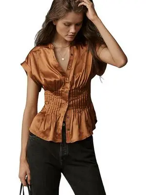 PILCRO Pilcro Linden Pleated Blouse Maple Wood