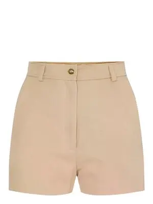 Elisabetta Franchi Gold-button Gabardine Shorts - Neutrals