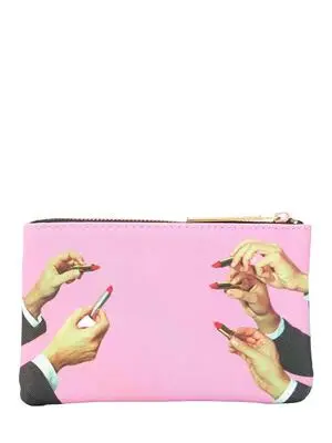 SELETTI Lipstick-print Make-up Bag - Pink
