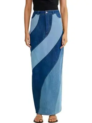 Significant Other Diagonal-panel Denim Maxi Skirt - Blue
