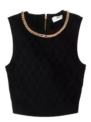 Elisabetta Franchi Chain-embellished Diamond-pattern Crop Top - Black