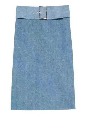 ROWEN ROSE Belted Denim Midi Skirt - Blue