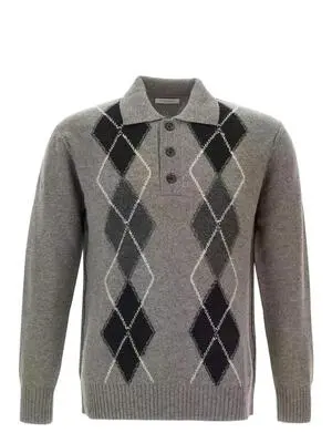PAOLO PECORA Geometric-pattern Polo-neck Sweater - Grey