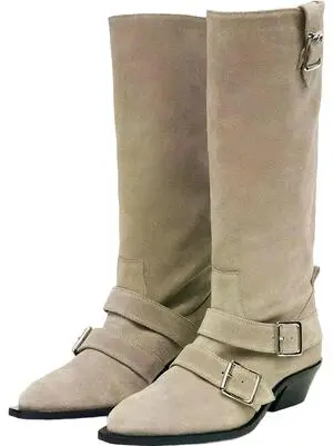 ALOHAS 45mm Ryder Buckle-detail Suede Boots - Neutrals