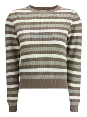 Brunello Cucinelli Striped Ribbed Knit Sweater - Brown