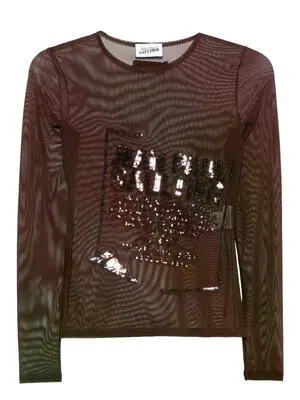 Jean Paul Gaultier Sequin-embellished Mesh Top - Brown