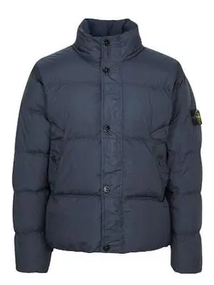 Stone Island Logo Patch High Neck Puffer Jacket - Navy Blue