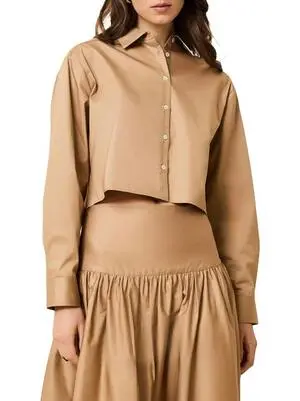 Solid & Striped The Cropped Avril Button-up Shirt - Camel