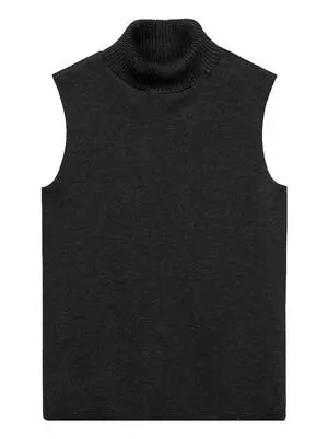 Mango Sleeveless Turtleneck Sweater Dark Heather Grey