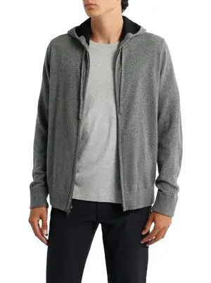 Vince Cashmere Zip Hoodie Sweater - Medium Heather Grey/black