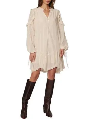 LOST + WANDER Poetry In Bloom Embroidered Long Sleeve Trapeze Minidress - Cream