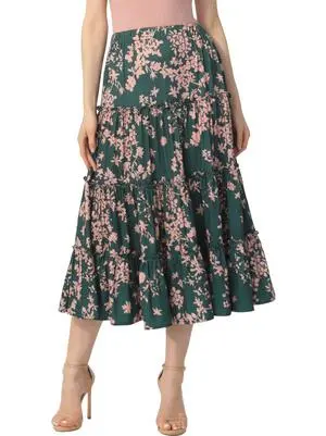 KIMI + KAI Tiered Ruffle Midi Skirt Forest Green