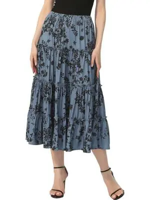 KIMI + KAI Tiered Ruffle Midi Skirt Navy