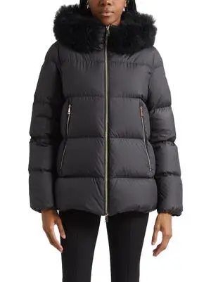 Moncler Laichefur Down Hooded Jacket With Removable Genuine Shearling Trim - Black