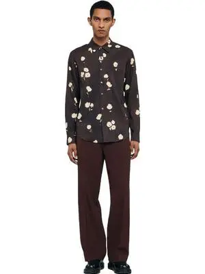 Sandro Floral Print Linen Shirt - Chocolate
