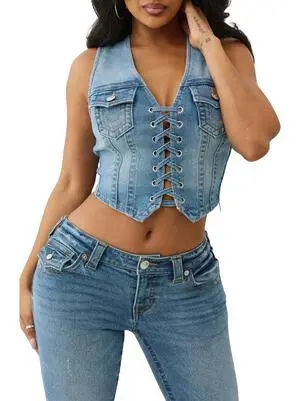 True Religion Cropped Denim Corset Vest - Melody Line
