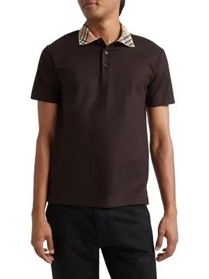 BURBERRY Evan Check Collar Cotton Piqué Polo
