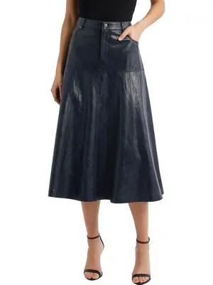 Kobi Halperin Rhea Faux Leather Midi Skirt - Navy