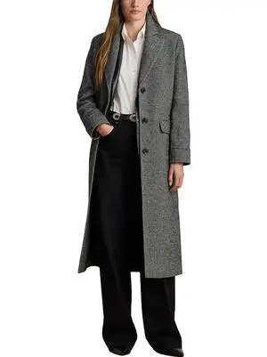 Ralph Lauren Longline Herringbone Wool-blend Reefer Coat - Black/cream Broken Twill