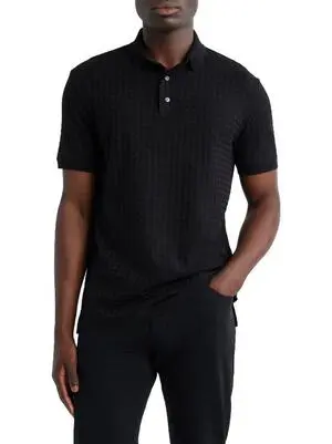 Emporio Armani Textured Cotton Polo - Black