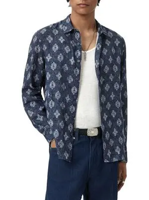 John Varvatos Ross Long Sleeve Linen Button-up Shirt - Titanium Blue