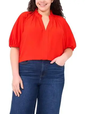 CECE DUPRAZ Ruffle Neck Crepe Top - Fiery Red