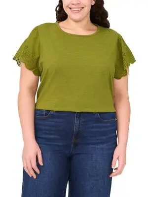 CECE DUPRAZ Eyelet Sleeve Top Cedar Green