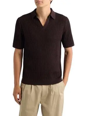 REISS Merit Cotton Blend Polo - Dark Brown