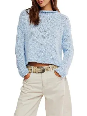 Free People Opal Roll Neck Crop Sweater - Cashmere Blue