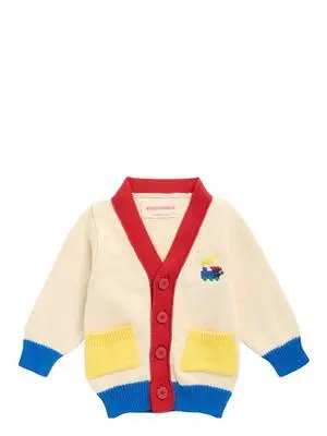 BOBO CHOSES Choo Choo Colorblock Organic Cotton Cardigan - Off White