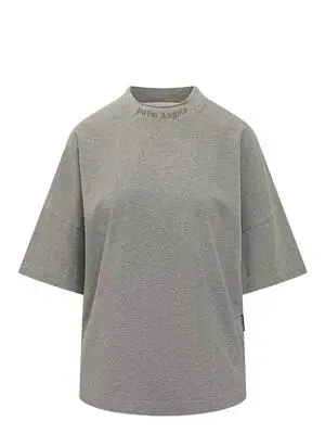 Palm Angels Short-sleeved T-shirt With Collar Detail - Grey