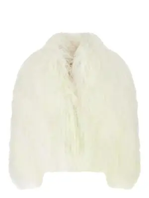 OLIVIA V Goat Fur Cropped Jacket - White