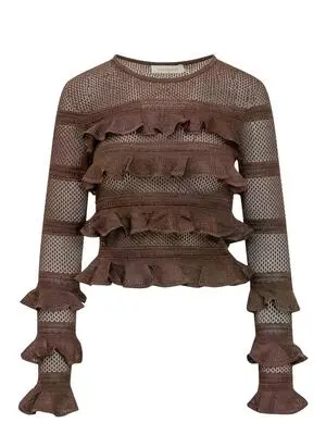 Zimmermann Panelled Ruffled Top - Brown