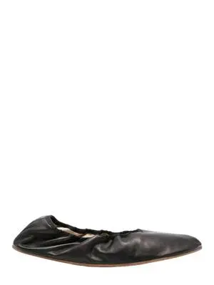 THE ROW Gathered Leather Ballet Flats - Black