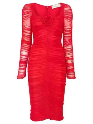 Blumarine Ruffled Long-sleeved Party Dress - Red